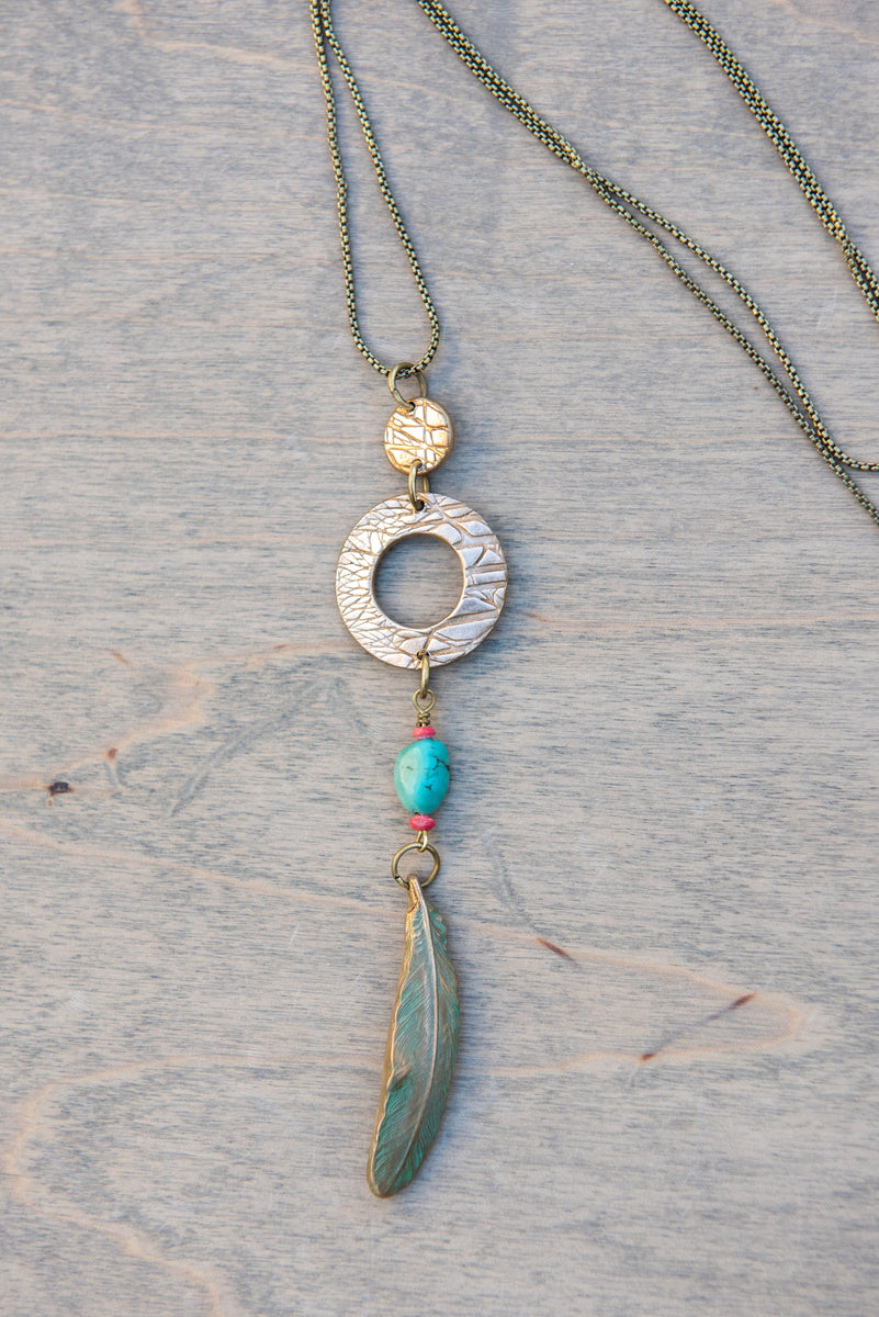 Long - Bronze feather – ShopKaraEdwards.com
